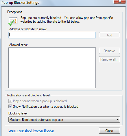 How To Change Pop-up Blocker Settings In Internet Explorer 9 - I Have A PC