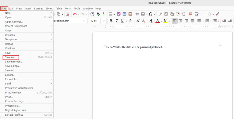 Password Protect LibreOffice Writer Documents - I Have A PC