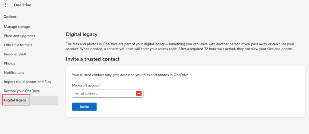 How to Setup a Digital Legacy Account in OneDrive - I Have A PC